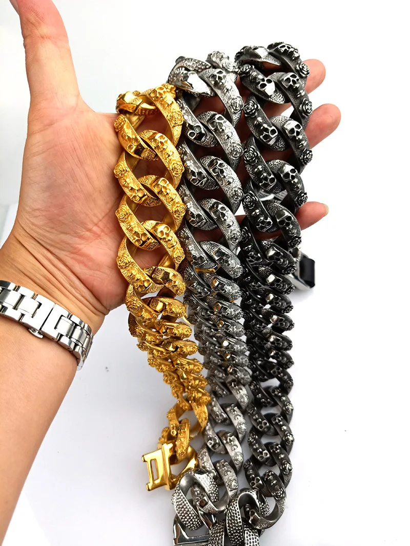 Bully-Dog-Collar-32mm-Stainless-Steel-Gold-Chain-Large-Dog-Pitbull ...