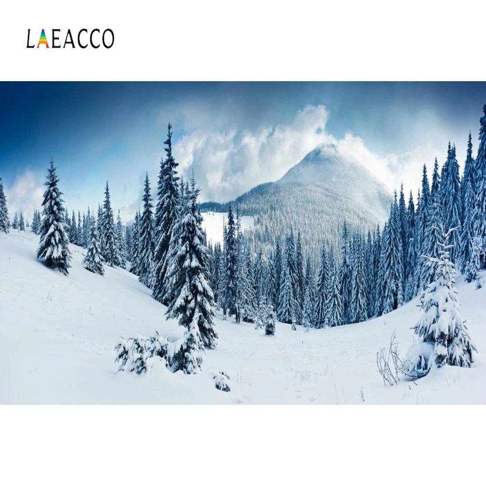 Laeacco Snow Mountain Pinewood Scenery Photography Backdrop Baby ...