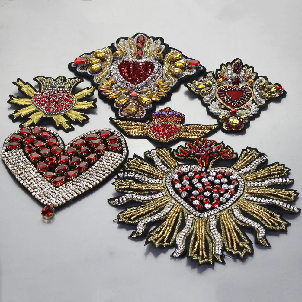 Large Bead On Applique Love Heart Embroidery Patch For Clothing Cute ...