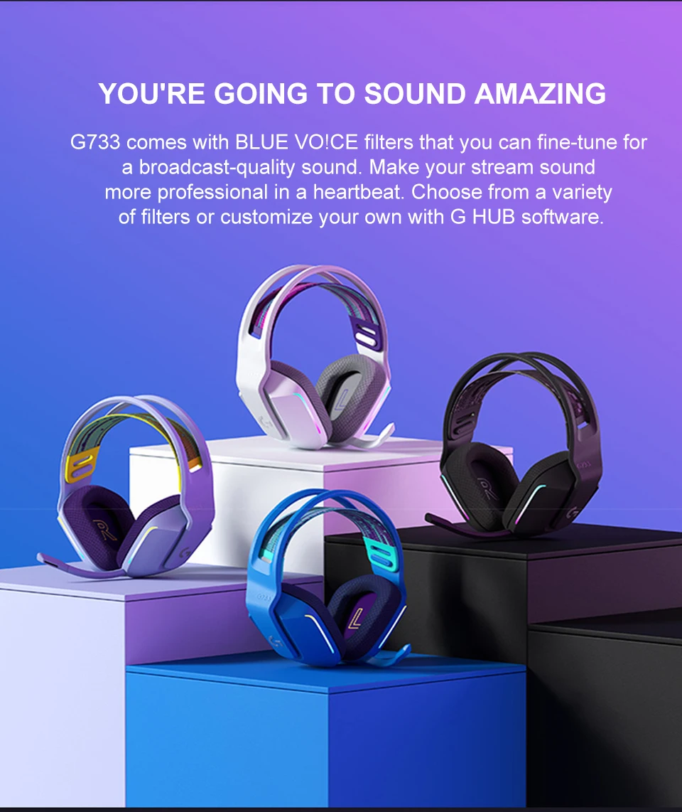 Logitech G733 KDA LIGHTSPEED wireless gaming headset RGB DTS X2.0 7.1 ...