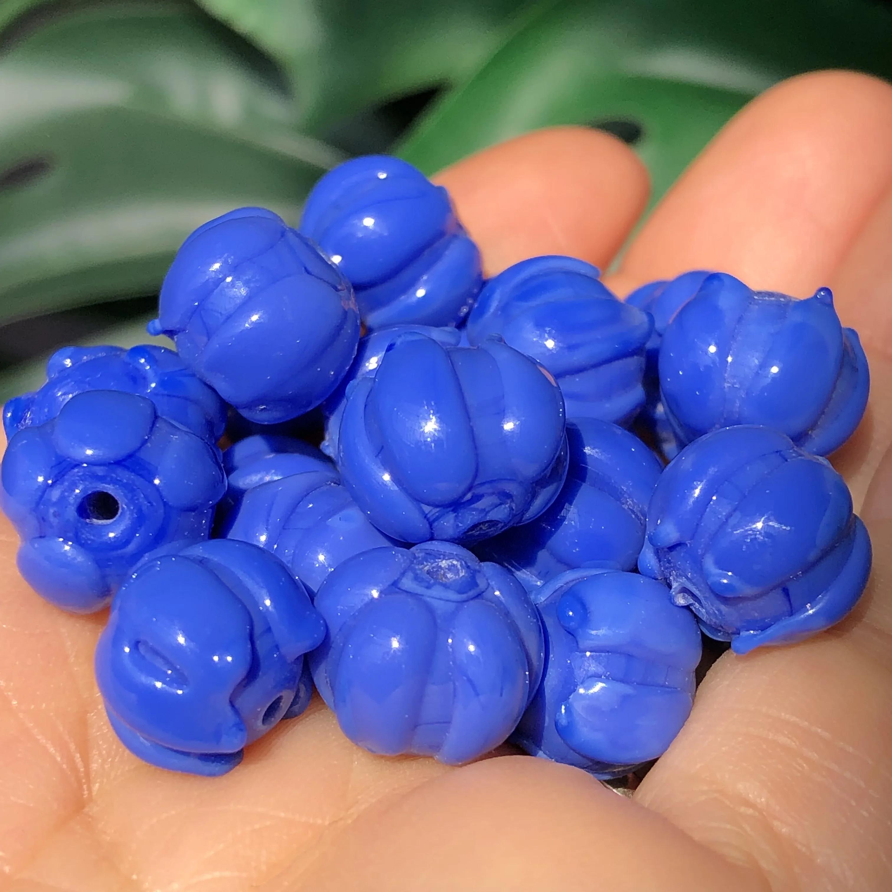 10mm Large Murano Dark Blue Lotus Flower Lampwork Glass Loose Spacer ...