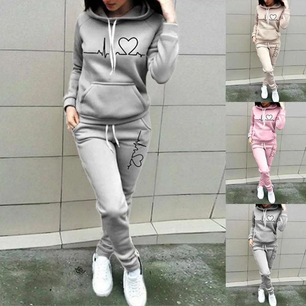 2-Pcs-Set-Lady-Tracksuit-Heart-Print-Two-piece-Set-Thick-Casual-Solid ...