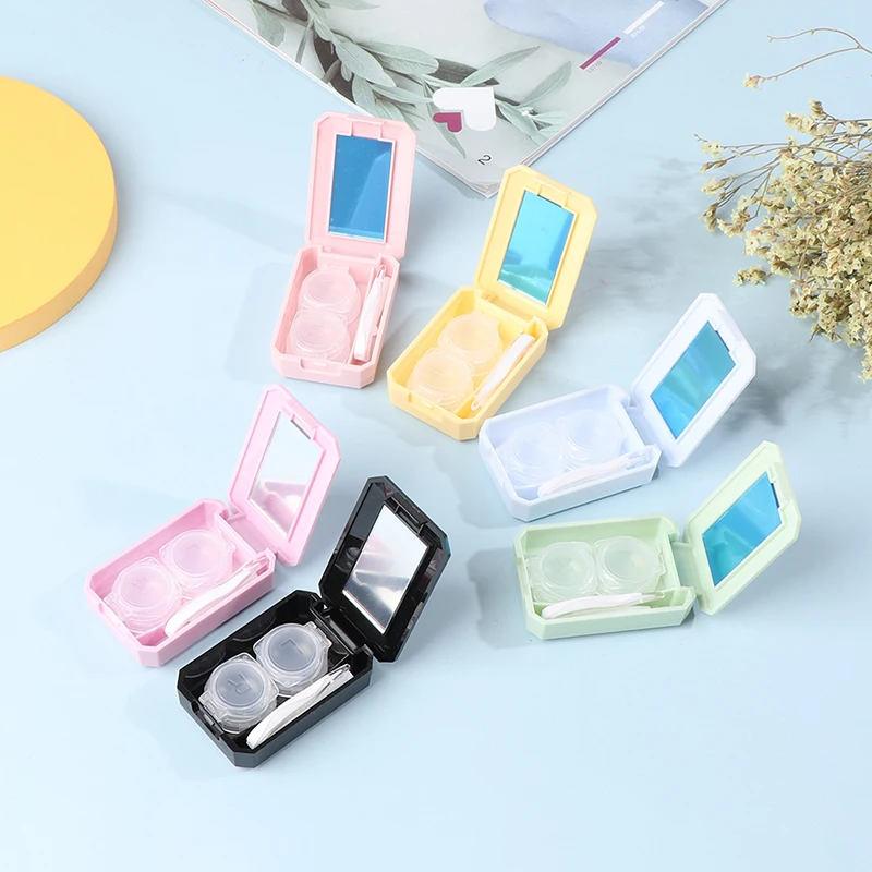 Mini Solid Color Contact Lens Case With Mirror Beauty Lens Case ...