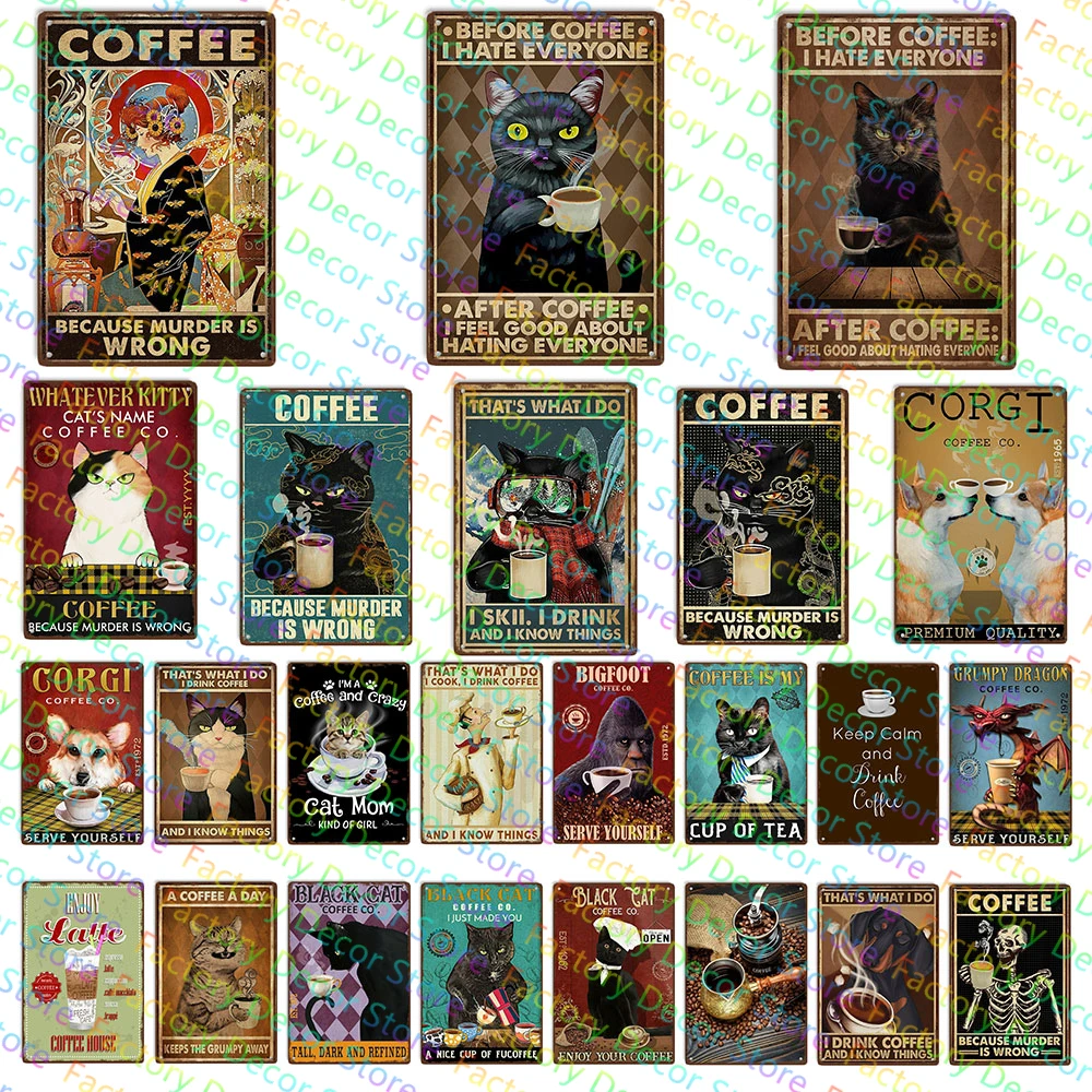 Black-Cats-Coffee-Metal-Sign-Retro-Tin-Sign-Coffee-Shop-Family-Bar-Door ...