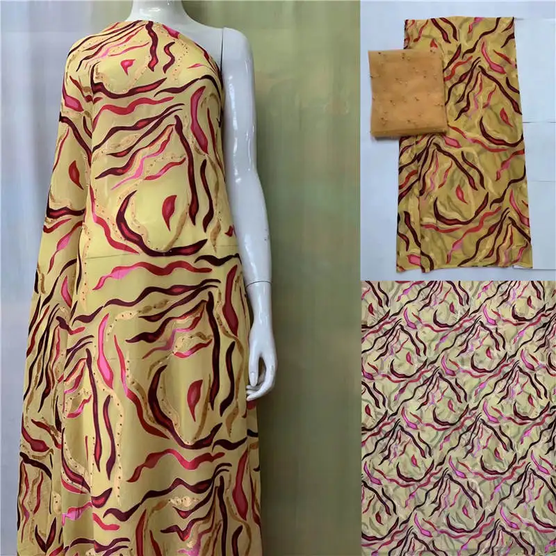 5 +2 Yards High Quality African Silk Satin Fabric Fashion Embroidered ...