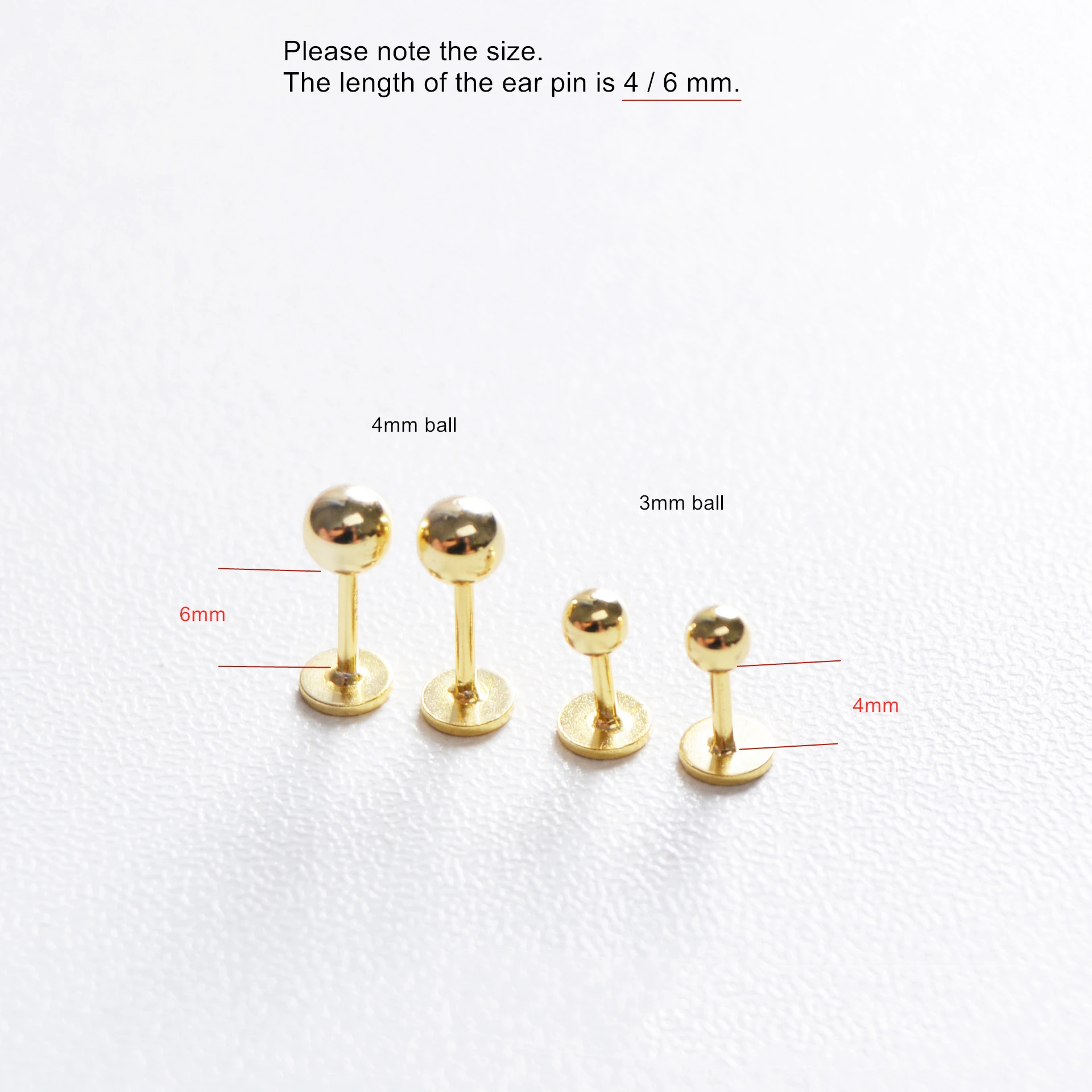 925 Sterling Silver Earring Flat-Bottomed Golden Bean Ball Screw Stud ...