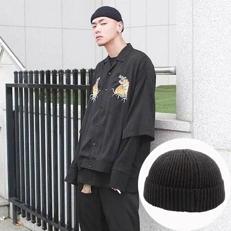 Short Dome Rogue Hat Men's Korean Knit Beanie Hat Skullcap Yuppie Cap ...