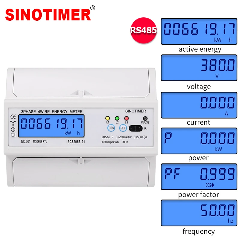 Din Rail Electric Three Phase Energy Meter RS485 kWh Consumption Power ...