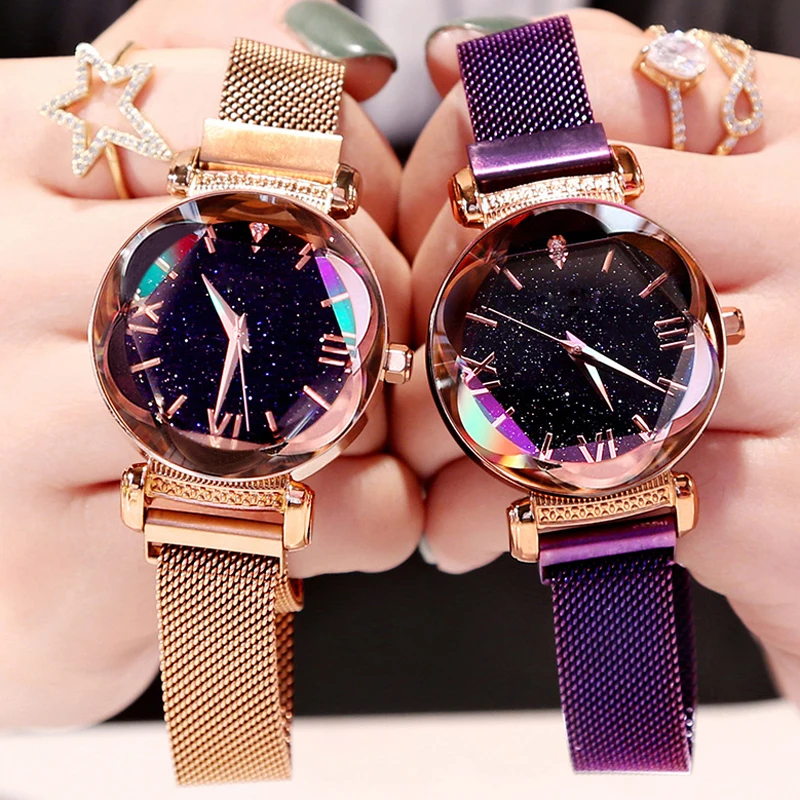 Relojes de oro rosa de lujo para mujer, reloj de pulsera con imán de ...