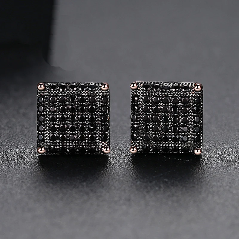 Black Square Stud Earrings For Men