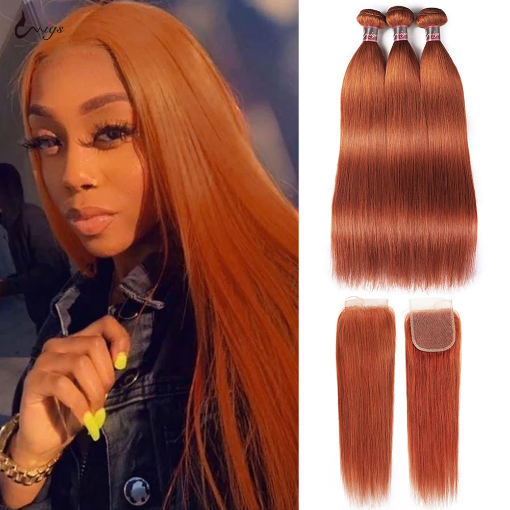 Uwigs Ginger Orange Bundles With Closure Brazilian Hair Extensions ...