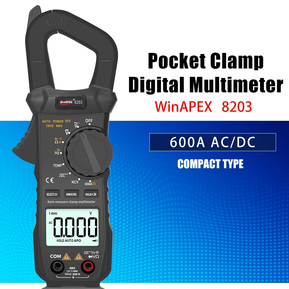 Clamp Meter Portable Digital RMS Current Clamp Meter 6000 Counts Pocket ...