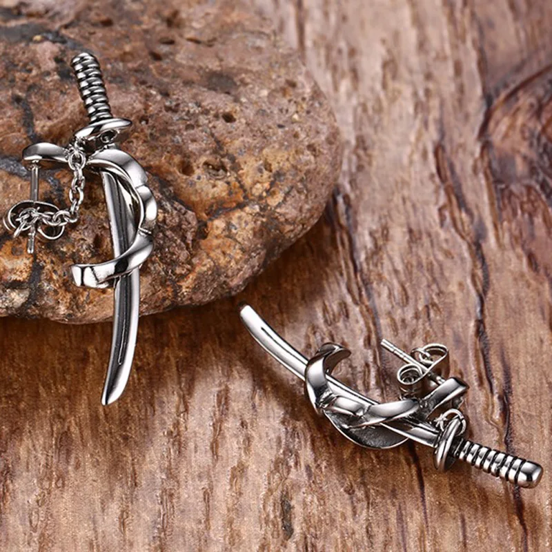 Men Earrings, Japanese Samurai Scimitar Sword Stud Earring, for Mens ...