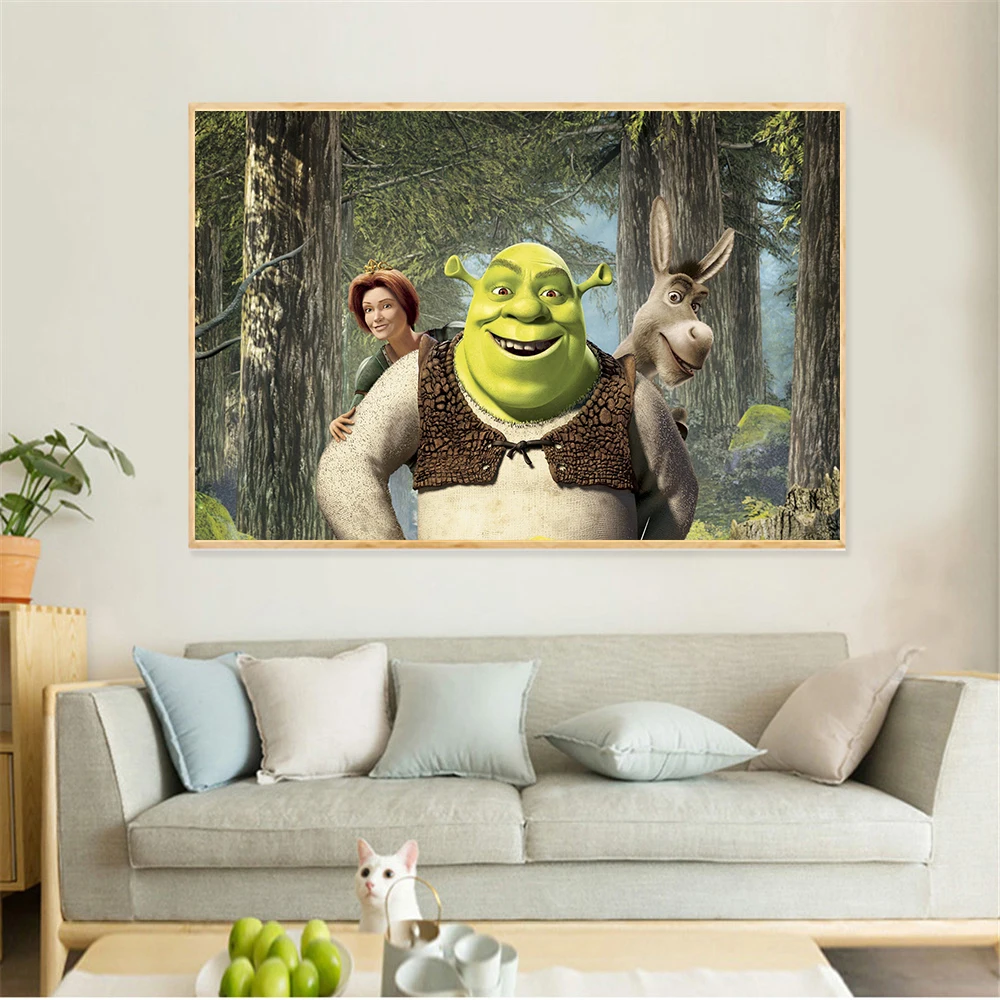 Vintage Cartoon Canvas Painting Anime Shrek Poster Cafe Creative ...