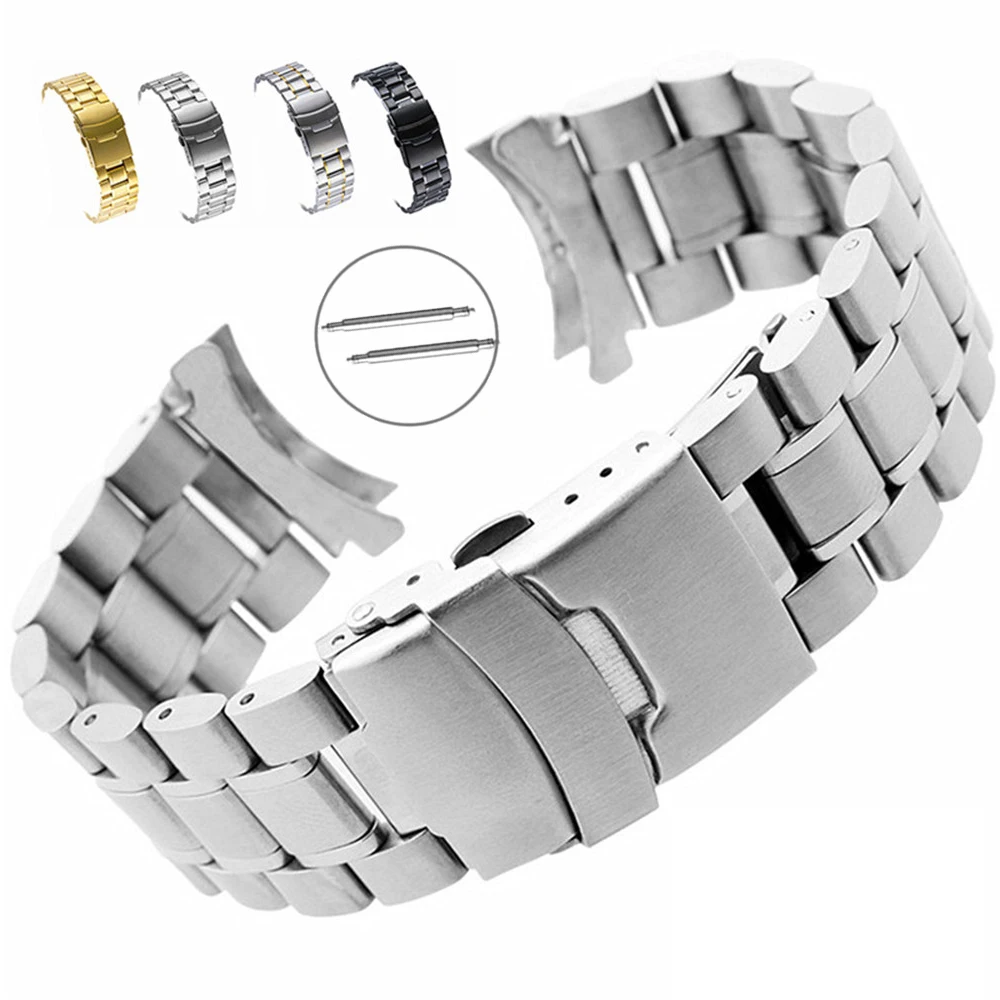 18mm 20mm 22mm 24mm Stainless Steel Curved End Watch Band Men Women ...