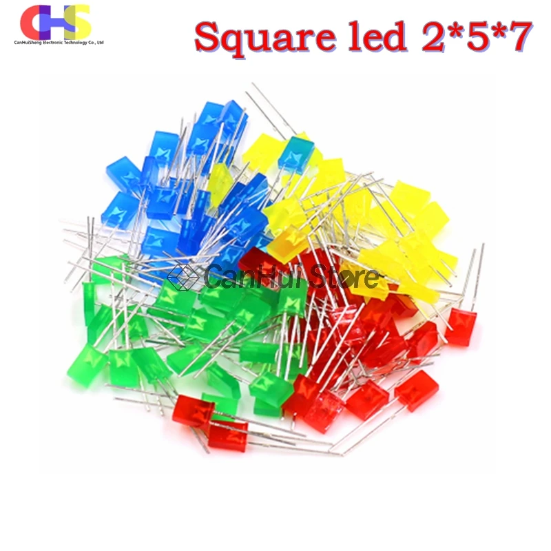 100pcs 2X5X7 Square LED Diode 257 Red Light emitting Lamp Bead White ...