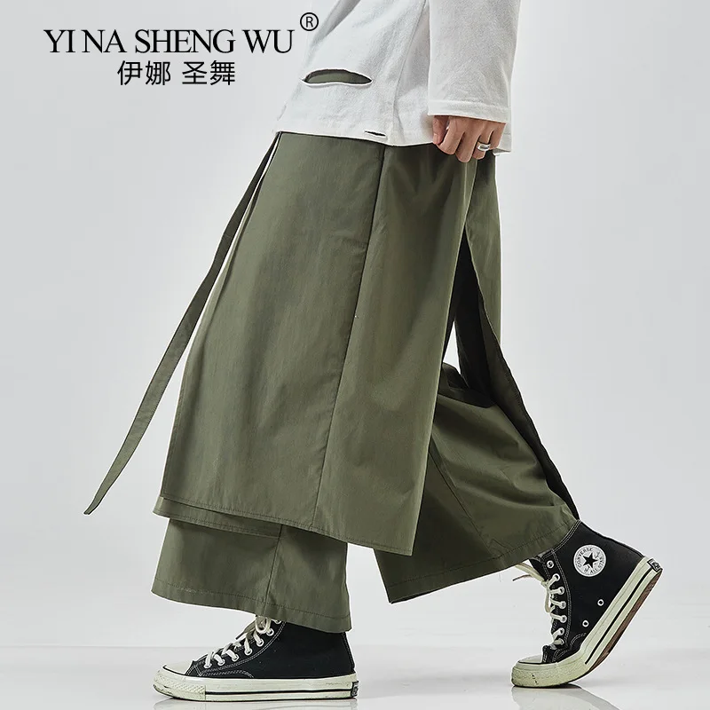 Japanese-Style-Kimono-Harem-Pants-Haori-for-Mens-Vintage-Wide-Leg-Loose-Joggers-Loose-Straight ...