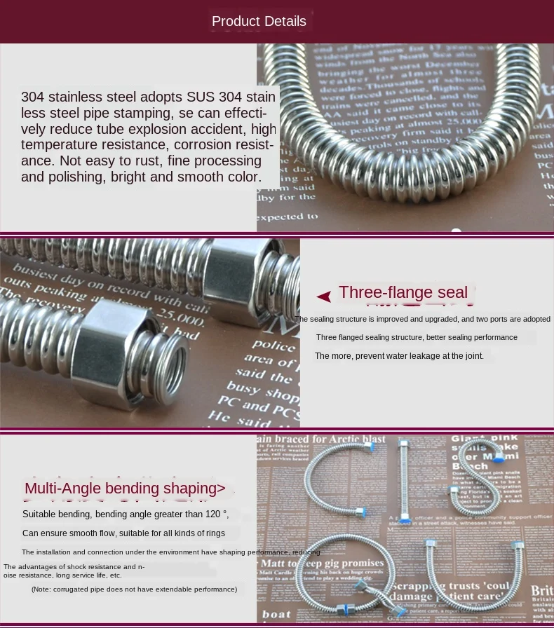 Tuyau,15.8 bellows 2 m--Tuyau ondulé en acier inoxydable 304, chauffe ...