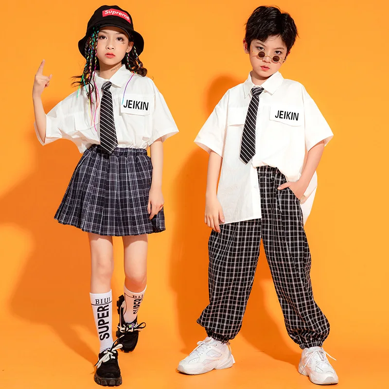 Kids-Hip-Hop-Outfit-Girls-Boys-British-Style-School-Uniforms-White ...