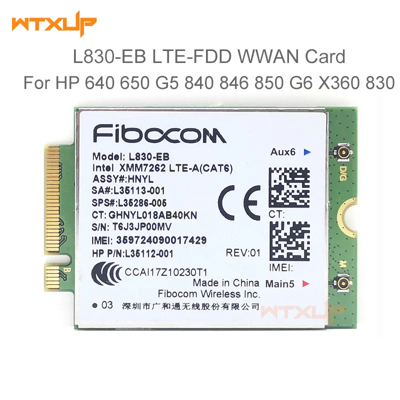 Fibocom Tarjeta L830 EB 4LTE WWAN, L35286 005 para HP, Intel XMM 7262 ...