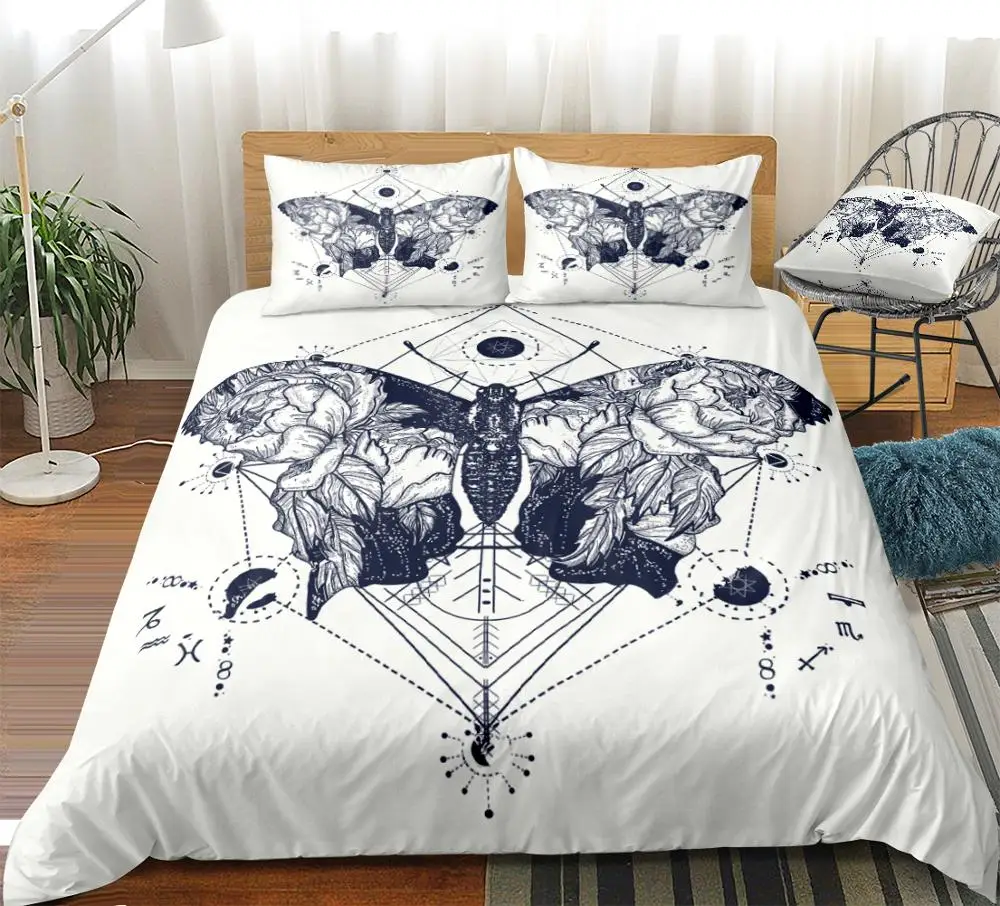 Home & Living Moth Flower Duvet Cover Bohemian MOTH Quilt Cover ...