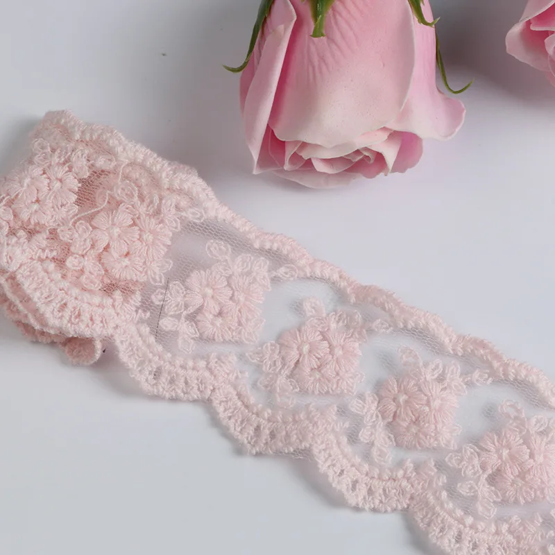 3Yards Skin Pink Cotton embroidered Thread Flower Lace Trim DIY Garment ...