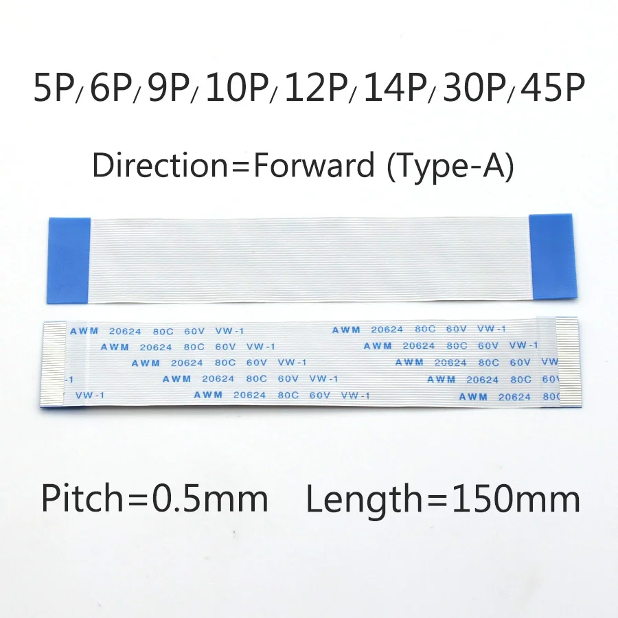 1PCS Flat flexible cable FFC FPC LCD cable 0.5mm pitch A Forward Length 150mm AWM 20624 80C 60V ...