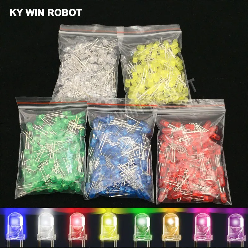 100pcs 5mm LED Diode 5 mm Assorted Kit White Green Red Blue Yellow ...