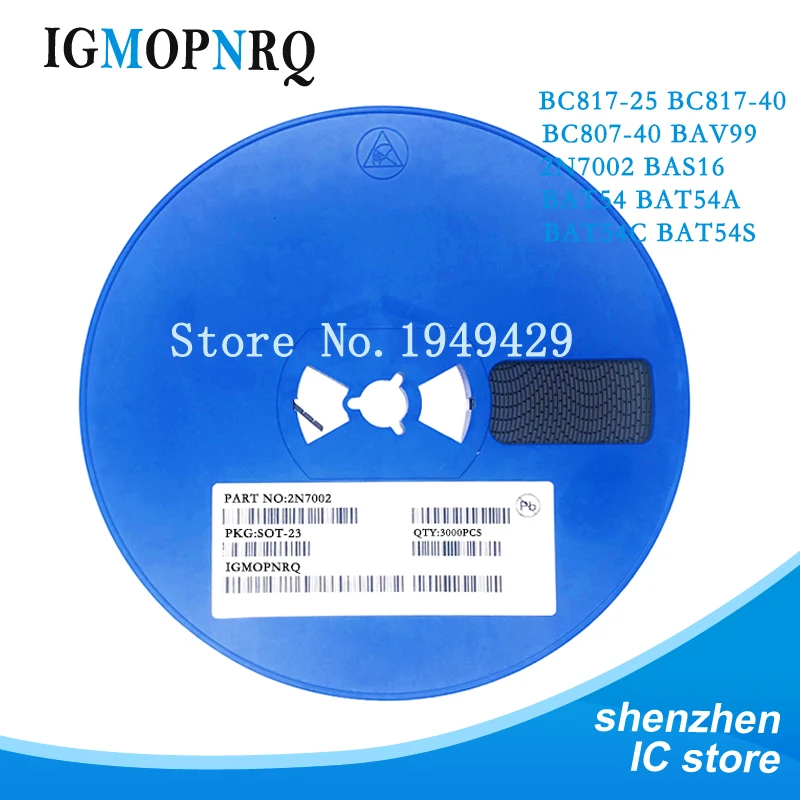3000pcs SOT 23 2N7002 BAS16 BAT54 BAT54A BAT54C BAT54S BAV99 BC807 40 ...