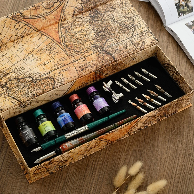 Gothic Quill Pen and Ink Pen Set Calligraphy Pen w/ 5 Colorful Ink ...