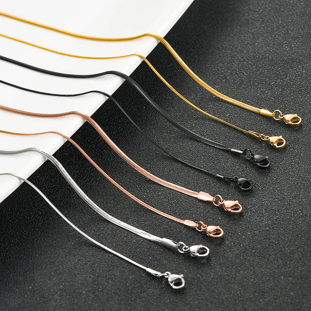 Width 1mm/2mm Flat Chain Gold/steel/black/rose Color Stainless Steel ...