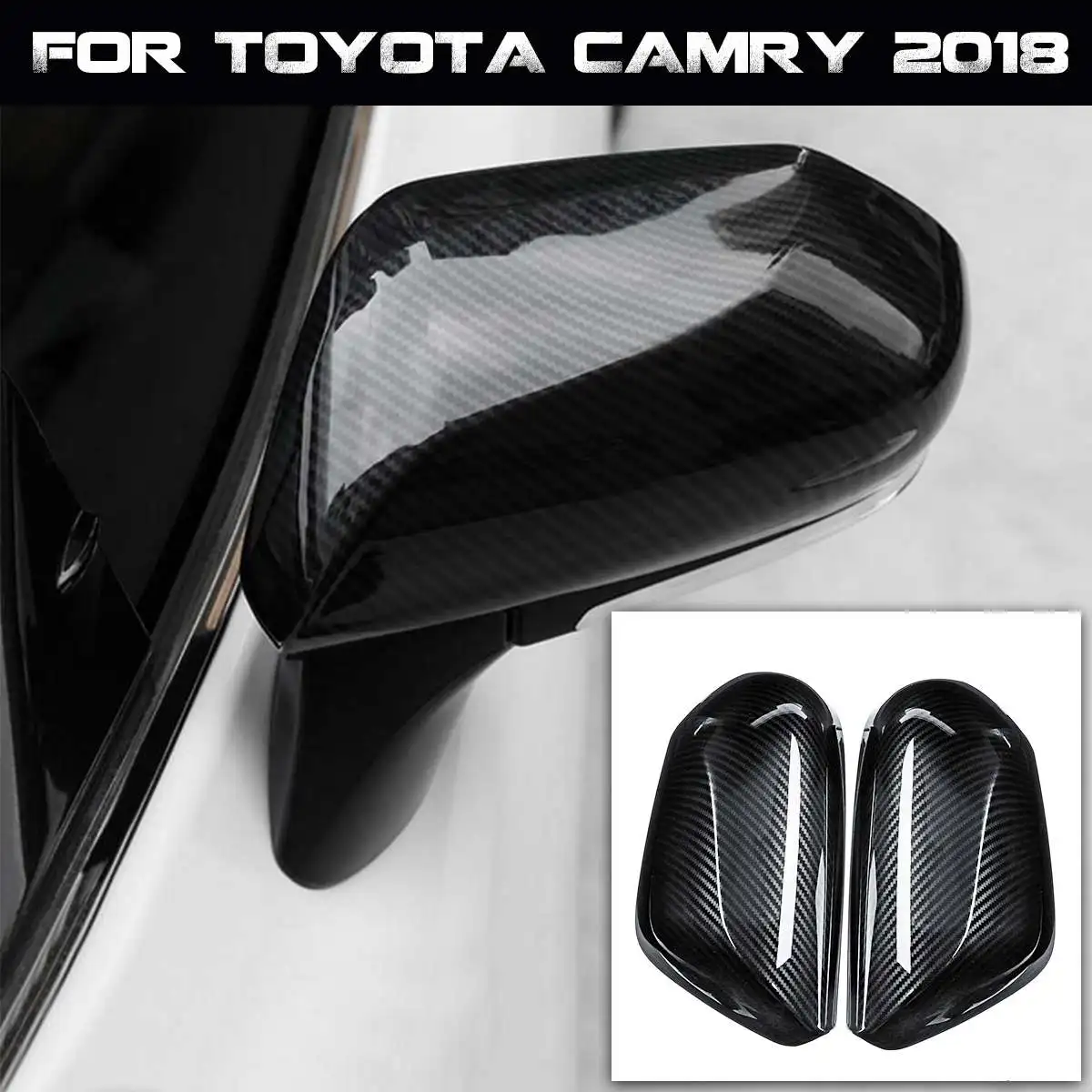 2pcs Carbon Fiber Style Door Rear View Mirror Cover for TOYOTA for ...