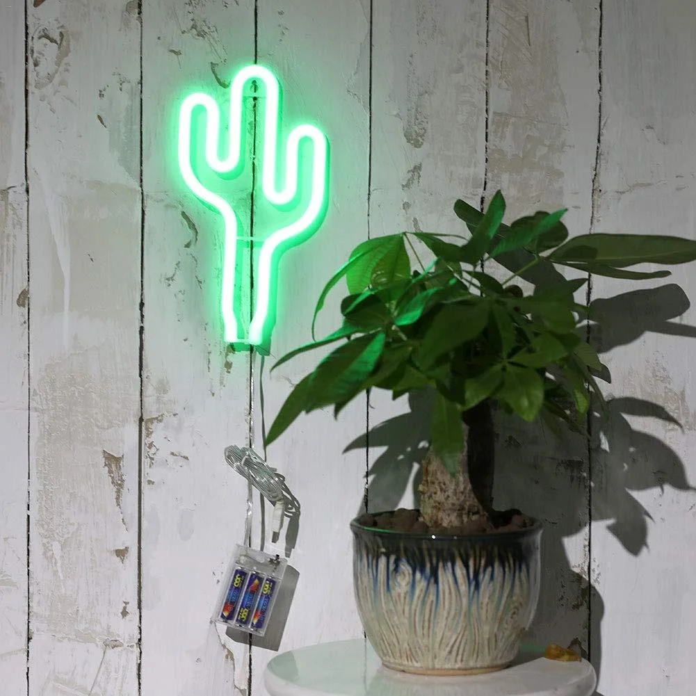 Lampe à poser,Lampe LED fluo avec port USB,Cactus,palmier,arbre de noël ...