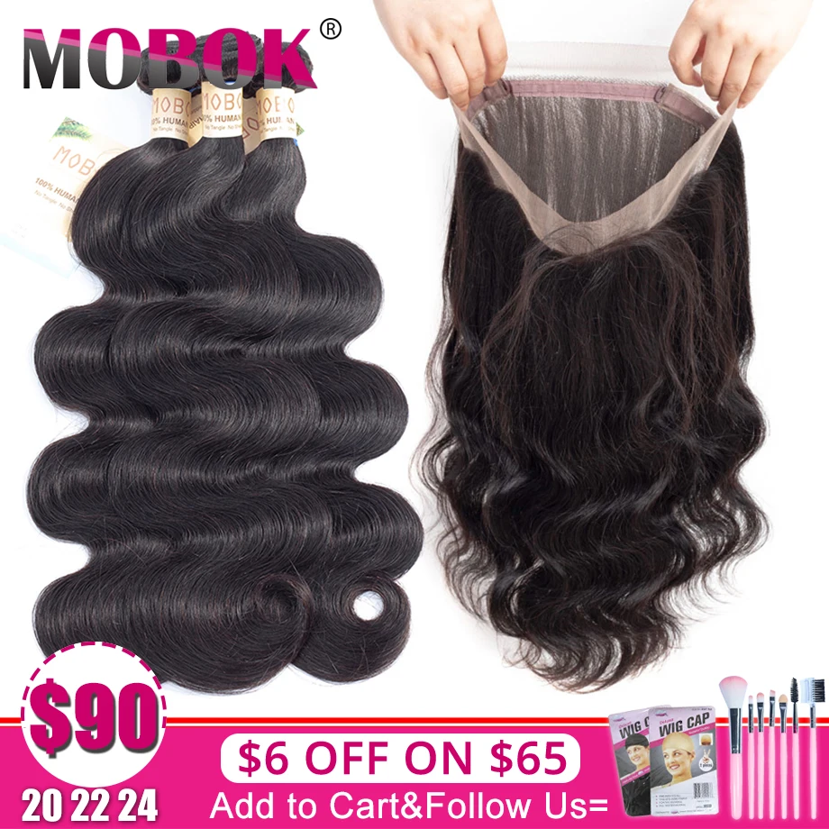 360 Lace Frontal With Bundles Brazilian Body Wave 3 Bundles Human Hair ...