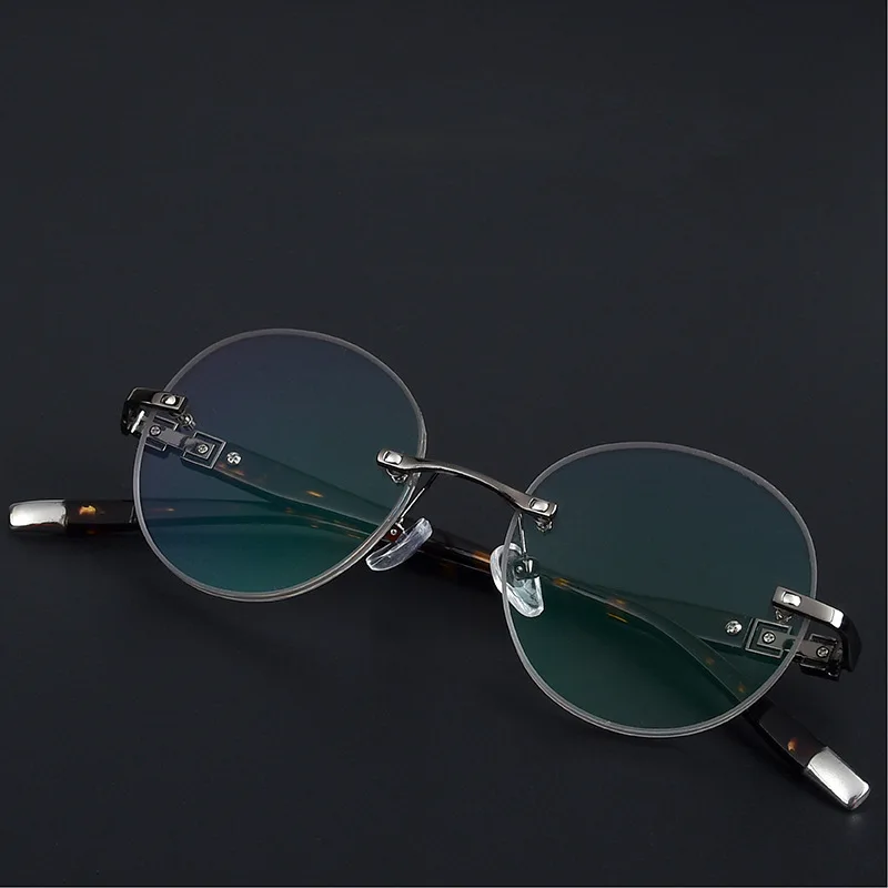 Frameless Men's Round Diamonds Cut Border Blue Light Mens Eyeglasses ...