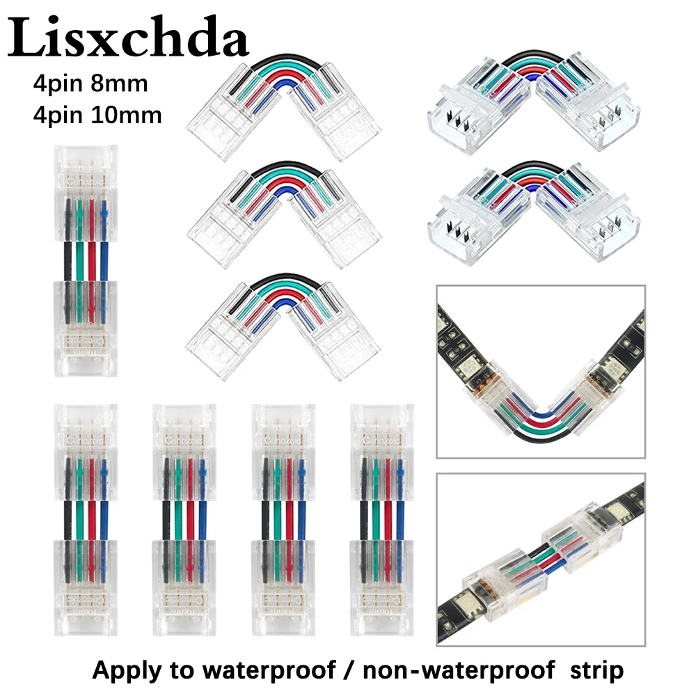 LED Strip Connector 4 Pin 8mm/10mm Right Angle Adjustable /H shape ...