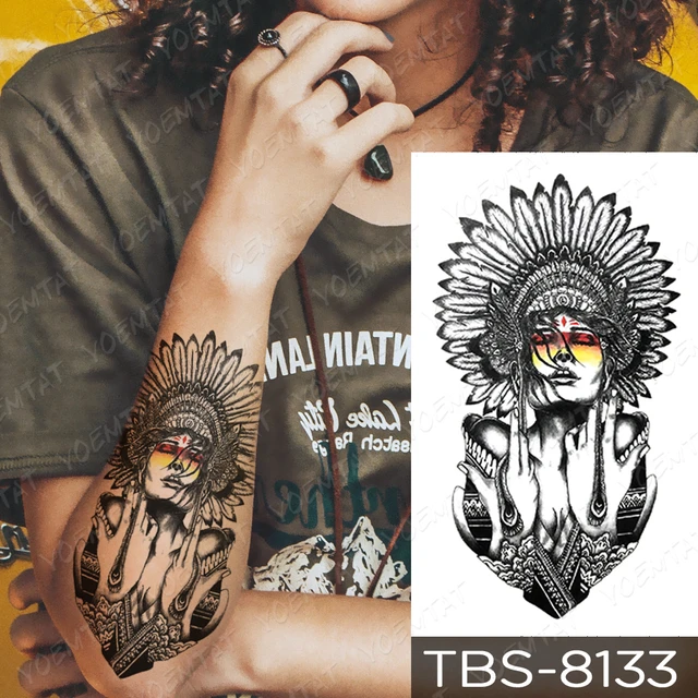 Native American Girl Tattoo Flash