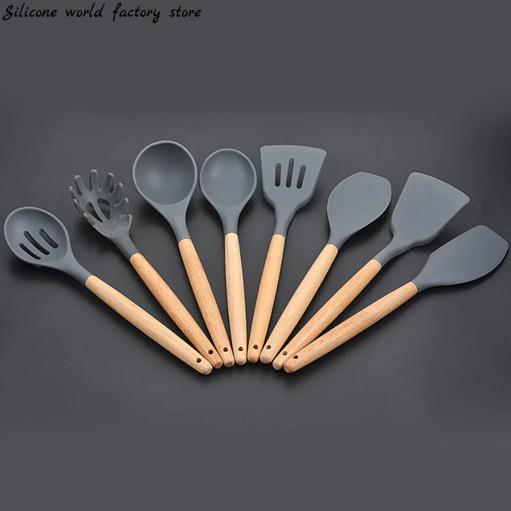 Silicone-world-Cooking-Kitchenware-Tool-Silicone-Utensils-With-Wooden ...