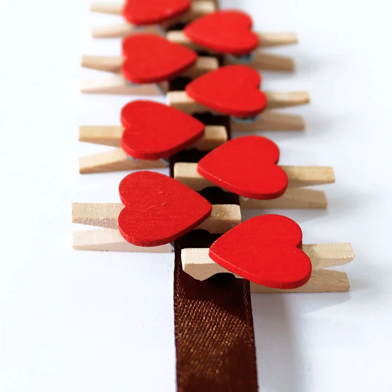 Pince à linge,Pinces en bois en forme de cœur coloré, 50 pièces, 4x30mm ...