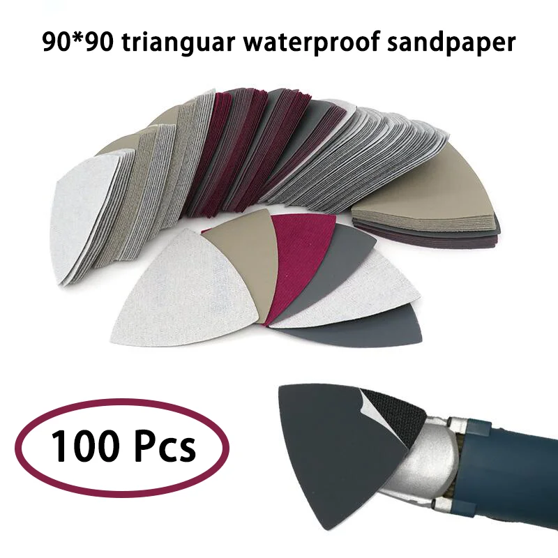 100pcs Triangle Flocking Sanding Disc Sandpaper Hook Loop 90*90*90mm 60 ...