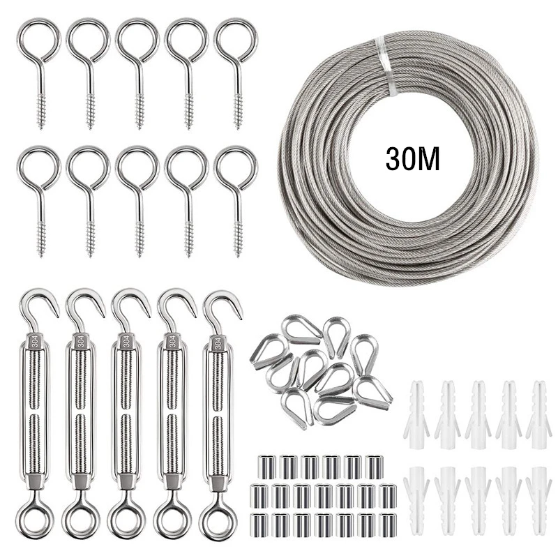 56Pcs-30M-Stainless-Steel-Wire-Rope-Set-Outdoor-Garden-PVC-Coated-Cable ...