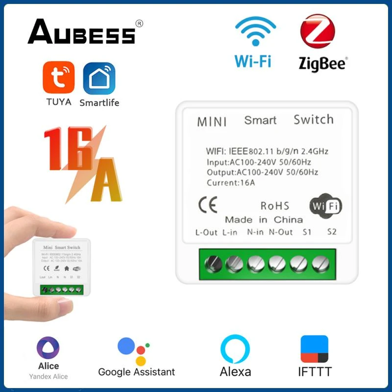 Tuya 16a mini interruptor inteligente wifi/zigbee sem fio casa diy luzes de controle em dois ...