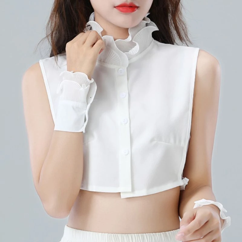 2020 Women Sweet Layer Agaric Ruffles Stand False Fake Collar Button ...