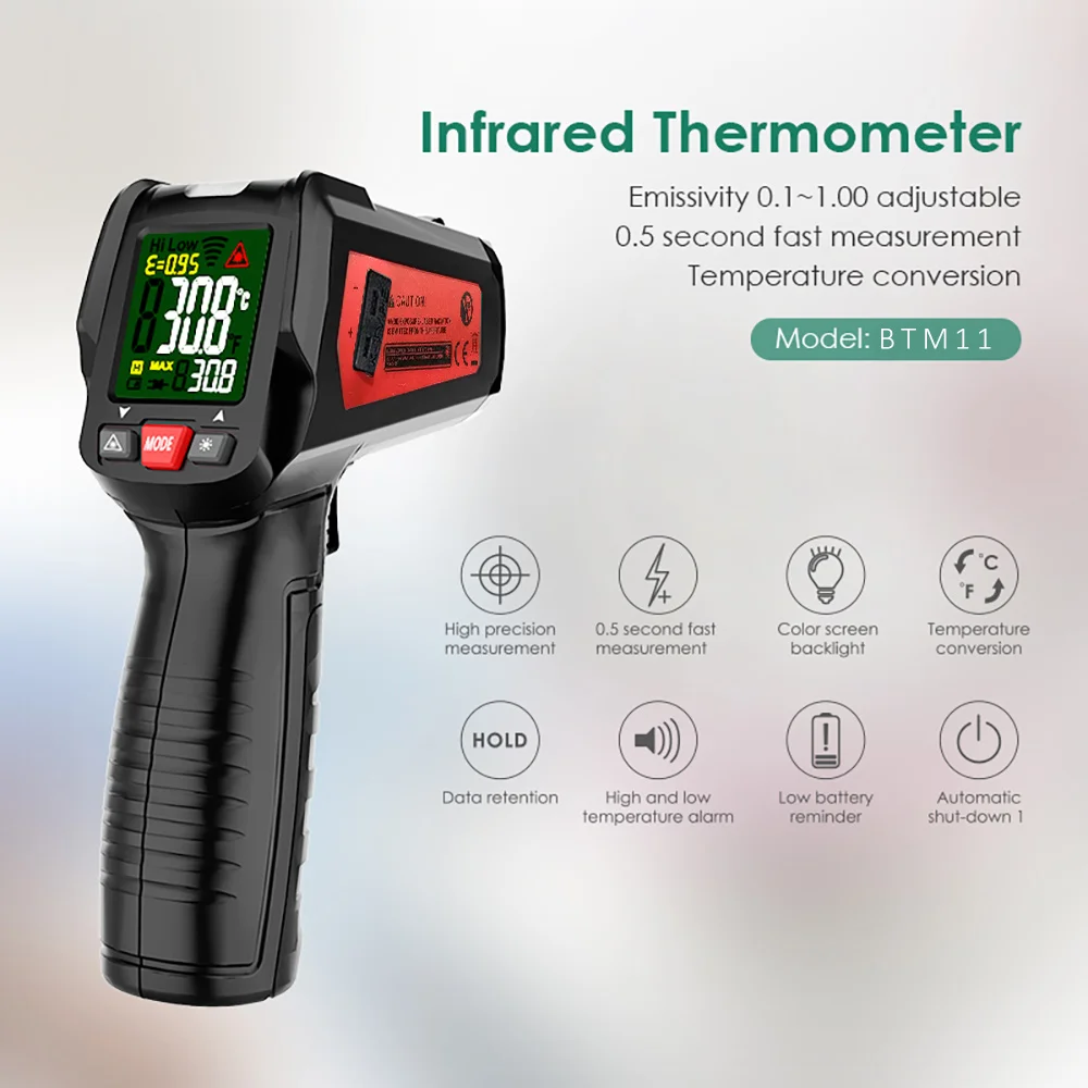 BSIDE Digital Infrared Thermometer Color Display 12 Point Laser Gun IR ...