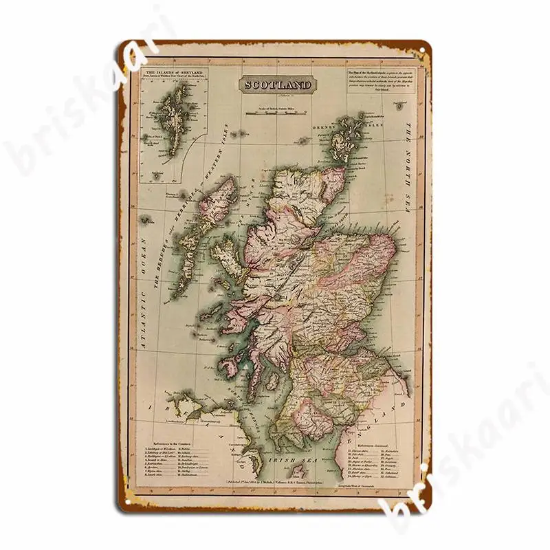 Vintage Map Of Scotland 1814 Metal Sign Living Room Mural Painting ...
