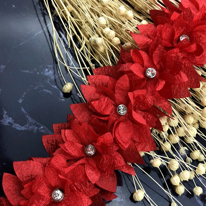 1 Yard Red Lace Ribbon Pearl Diamond 3d Flower Leaf Embroidered Lace ...