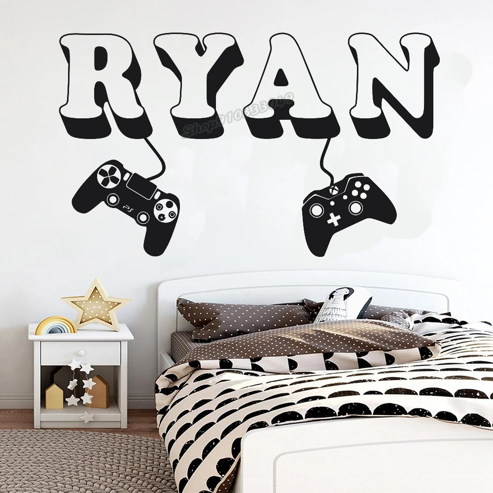 Gamer Wall Sticker Custom Name Controller Video Game Wall Decals ...