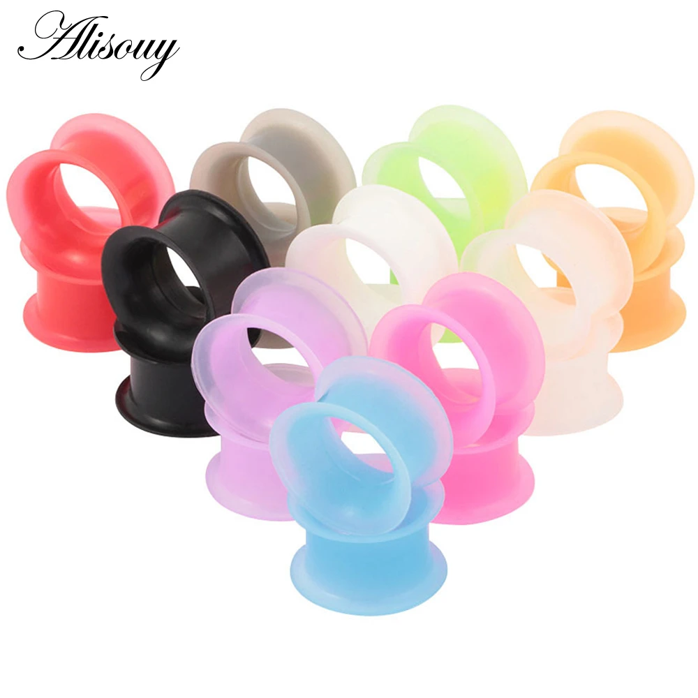 Pair Silicone Flexible Thin Double Flared Flesh Tunnel Ear Plugs Ear ...