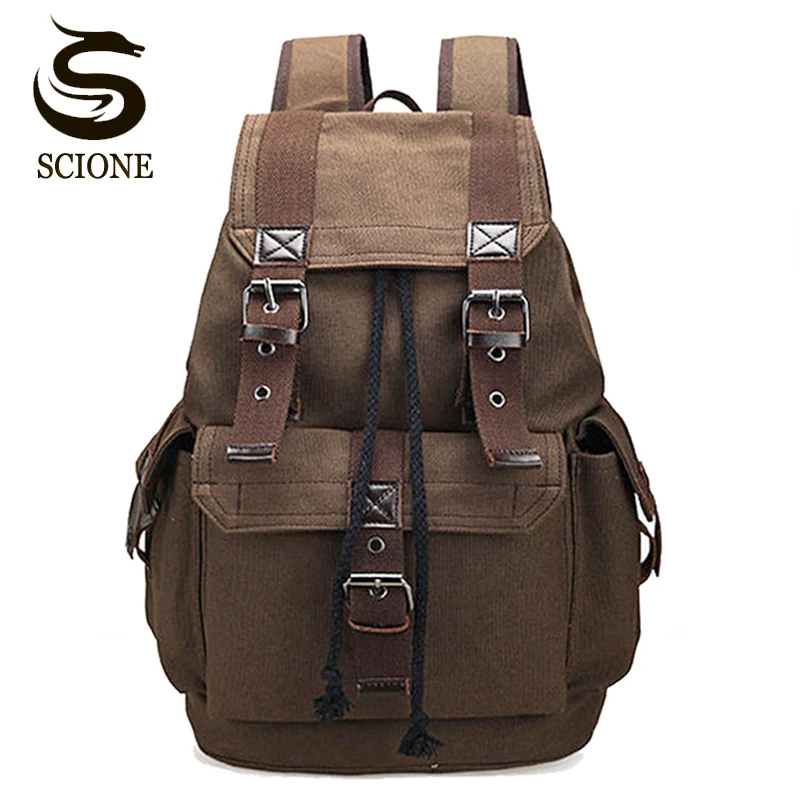 Scione Canvas Men's Backpack School Rucksack Men Drawstring Backpacks ...
