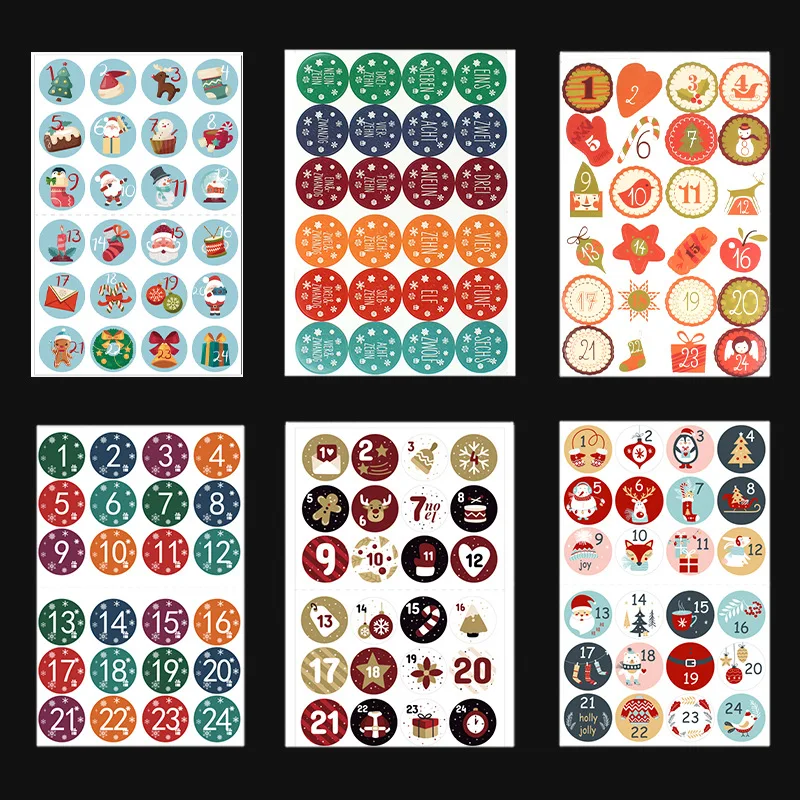 Calendario-de-Adviento-de-Navidad-pegatinas-de-regalo-de-papel-Kraft ...